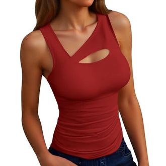 Generic Debardeur Femme Elegant Chic Fluide Asym&eacute;trique Sexy Carr&eacute;e Boutonn&eacute; Gym Correcteur Cyclisme Plongeant Volley Armature Rouille Mousseline Fleurs M&eacute;tal