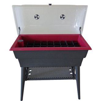 Calipso Jardini&egrave;re 40L modulable en gris/cerise - Cloisons pour 32 semis - Cloche de protection ventil&eacute;e - Tablette de rangement int&eacute;gr&eacute;e - Calipso