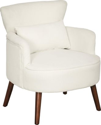 HOMCOM Sessel Loungesessel mit Armlehnen, Polstersessel mit Kissen Armlehnensessel mit Kordoptik, Holzbeine Lesesessel f&uuml;r Wohnzimmer, Schlafzimmer, Cremewei