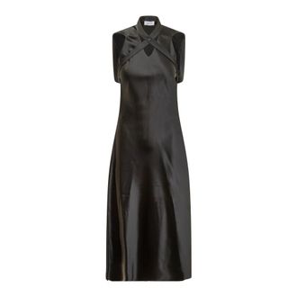 Off-white Satinkleid mit dekorativem Kreuz - - Dresses - Damen - Schwarzk - S
