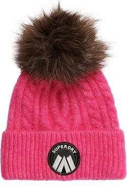 Superdry Bonnet de luxe pour femme avec motif tress&eacute;, magenta rose vif, taille unique