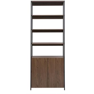 Miliboo Biblioth&egrave;que avec rangements finition bois fonc&eacute; noyer et m&eacute;tal noir L80 cm MAXENCE