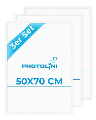 Photolini Bilderrahmen 50x70 Weiss 3er Set Holz MDF, 50x70 cm Bilderrahmen gro&szlig;, Rahmen 70x50 Puzzle, bruchsicheres Acrylglas, picture frame zum Aufh&auml;ngen, Post