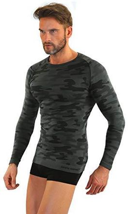 Sesto Senso Homme sous-V&ecirc;tement Fonctionnel Maillot de Corps &agrave; Manches Longues Couche de Base Camo S Graphite