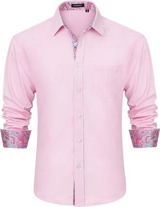 Hisdern Herren Hemd Freizeithemd Langarmhemd Formelle Businesshemden Freizeithemden Langarm Hemd Regular Fit Hemden Shirt Rosa 5XL
