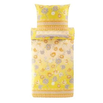 Bassetti POSILLIPO Bettw&auml;sche + 1 Kissenh&uuml;lle aus 100% Baumwollsatin in der Farbe Gelb Y1, Ma&szlig;e: 135x200 cm - 9327386