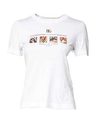 Dolce & Gabbana Womens White Cotton Graphic Print Crew Neck T-Shirt