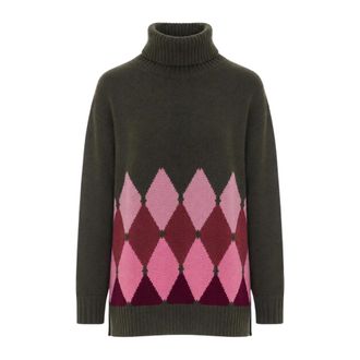 Ballantyne Lozenge Kaschmir-Rollkragenpullover - - Knitwear - Damen - Gr&uuml;n - L