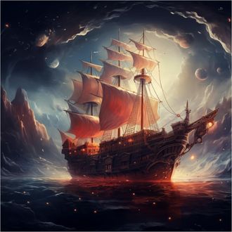 Wallario Sticker/Aufkleber für Kühlschrank/Geschirrspüler/Küchenschränke, Selbstklebende Folie - 60 x 60 cm, Motiv: Kosmische Seefahrt