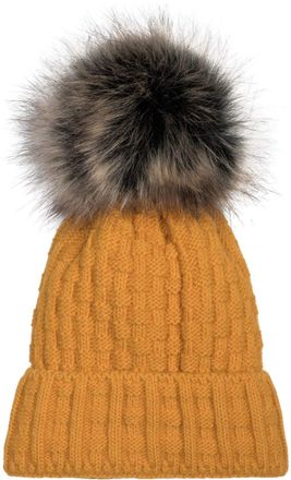 styleBREAKER Unisex warme Strick Bommelm&uuml;tze mit Flecht Muster und Fleece Futter, Winter Fellbommel M&uuml;tze 04024171, Farbe:Curry