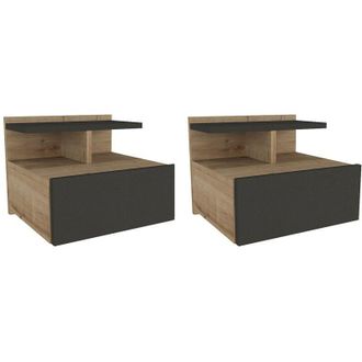Vente-Unique Vente-unique - Lot de 2 tables de chevet suspendues - 1 tiroir - Coloris : Naturel et anthracite - azelno
