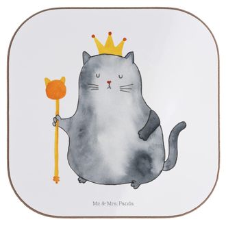 Mr. & Mrs. Panda Tassen Untersetzer Katze K&ouml;nig - Geschenk, K&ouml;niglich, Coaster, Cat, Krone, gl&auml;seruntersetzer, Glas, Katzen, Tischuntersetzer, f&uuml;r Gl&auml;ser, Umzug, essti