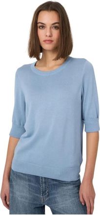 Repeat Femme, Pulls, Bleu, Taille: 36 FR Pull ras du cou basique en maille fine &agrave; manches courtes