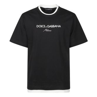 Dolce & Gabbana Schwarze T-Shirts und Polos mit gesticktem Logo - - Tops - Herren - Schwarzk - XL
