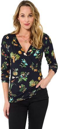 Joe Browns Damen Mushroom Print Wrap Front Jersey Top Bluse, Schwarz, 38