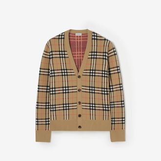 Burberry Cardigan en coton et laine Check, Size: XL