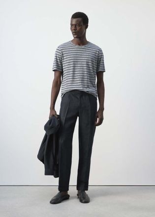 Mango T-shirt lin rayures bleu marine - Homme - XXL - MANGO MAN
