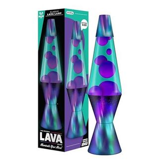 Lava Lampe Aurora Borealis 2047, lila wachs, blaugr&uuml;ne fl&uuml;ssigkeit, dekorativer sockel und deckel, original 14,5 zoll bewegungslampe der marke