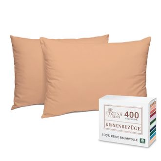 Pizuna Luxuri&ouml;ser Soft-Satin 2er Pack Kissenbezug 50 x 75 cm Pfirsich, 400 Fadenzahl Baumwolle Quadratisch Kissenbez&uuml;ge, 100% Langstapel Baumwolle Nur Kissen
