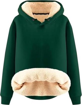 Generic Veste polaire pour femme - Pull à capuche à manches longues pour femme - Pull dhiver long - Pull à capuche - Pull à col rond, Vert, 3XL