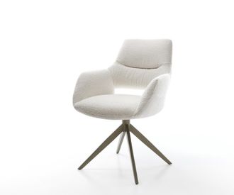 DELIFE Drehstuhl Yago-Flex mit Armlehnen Boucl&eacute; Creme-Wei&szlig; Kreuzgestell breit Effektfinish Titan 360&deg; drehbar Wippfunktion Taschenfederkern, Esszimmerst&uuml;hle