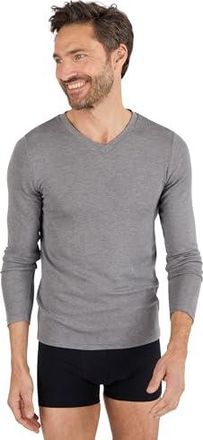 Damart T-Shirt Col V Manches Longues Fine Côte Thermique Thermolactyl Sensitive Homme Gris Taille L (102-109)