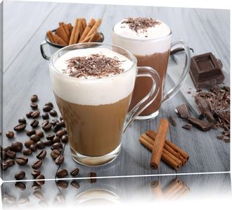 Pixxprint Heiße Schokolade und frischer Kaffee, Größe: 100x70cm, Leinwandbild, fertig gespannt, Wandbild, Dekoration, Kunstdruck, kein Poster