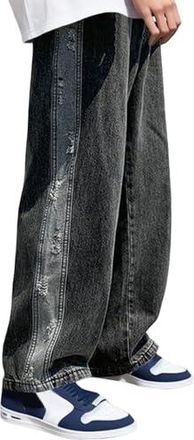 Generic Baggy Jeans pour Hommes Jeans Ample Basique Décontracté Mode Harajuku Skateboard Jeans Large à Taille élastique Gar?on Denim Pantalon Droit avec Cordo