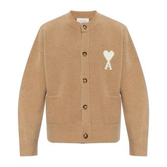 Ami Wollcardigan mit Logo - - Knitwear - Herren - Beige - L
