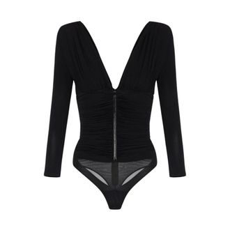 Elisabetta Franchi Drapierter Langarm-Body - - Tops - Damen - Schwarzk - L