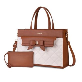 Mosiso Sac Tote Laptop 15,6 Pouces en Cuir PU avec Poche &agrave; Rabat, Tote & Pochette de Main avec Noeud Papillon, Sac Dordinateur Imperm&eacute;able Pour Bureau, Marro