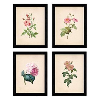 Nacnic Ensemble de 4 feuilles de style botanique pour lencadrement. Set tir&eacute; rose clair rose tendre imprim&eacute; sur du papier de format A4. fond de papier vintag