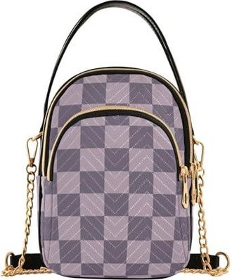 Mnsruu Sac à bandoulière pour femme - Motif damier violet et rose - Petit sac à bandoulière avec sangle réglable
