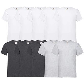 Fruit Of The Loom HL-Kauf Lot de 10 t-shirts col en V avec col en V Tailles M L XL XXL, 5 blanc/gris, L