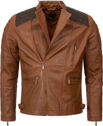 Rock Creek Herren Lederjacke Biker Jacke Echtleder Motorradjacke Leder Jacken Herrenjacke Braun Winterjacke &Uuml;bergangsjacke H-181 Hellbraun XL
