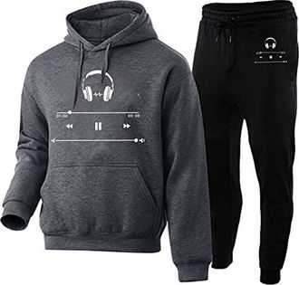Generic Ensemble complet de sport 2026 pour homme - Automne et hiver - Tendance - Imprim&eacute; lettre - Avec poche - Velours - Sweat &agrave; capuche et pantalon - Pour l