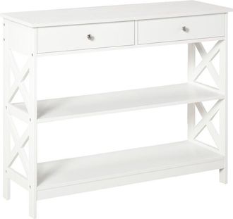 HOMCOM Console style table de drapier néo-rétro 2 tiroirs 2 étagères dim. 100L x 30l x 80H cm mdf blanc