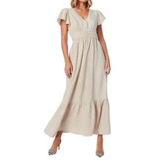 Generic Robe d&eacute;t&eacute; d&eacute;contract&eacute;e pour femme avec col en V, &agrave; pois et manches flottantes pour le quotidien et les f&ecirc;tes. Tenue de printemps et d&eacute;t&eacute;. Polyvalente,