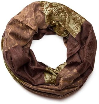 styleBREAKER Écharpe tube snood avec motif à fleurs, hibiscus et Paisley, matière douce et chaude, foulard, femmes 01018058, couleur:Marron-marron clair-crème