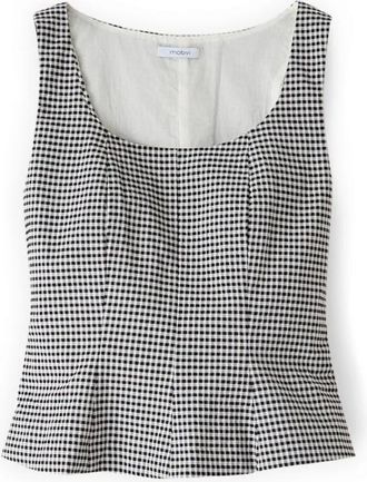 Motivi Femme, Tops, Noir, Taille: 42 FR Top en coton m&eacute;lang&eacute; teint dans la masse &agrave; motif vichy