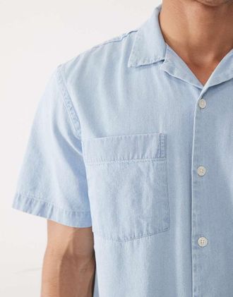 Selected Kurz&auml;rmliges, leichtes Jeanshemd in Hellblau