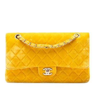 Chanel Pre-owned Vintage gesteppte Samt Double Flap Umh&auml;ngetasche - - Pre-owned - Damen - Gelb - ONE SIZE