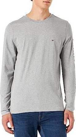 Tommy Hilfiger T-Shirt Homme Manches Longues Tommy Logo Coton, Gris (Light Grey Heather), XXL