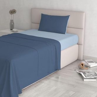 Italian Bed Linen Natürliche Farbe Natural Colour Bettwäsche Set, Baumwolle, Avio/Hellblau, Einzeln
