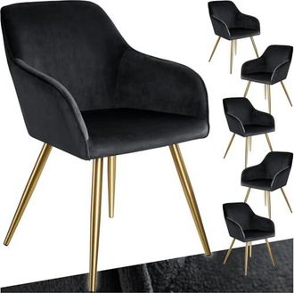 TecTake Lot de 6 Chaises de Salle &agrave; Manger rembourr&eacute;es Modernes Fauteuil Salon Chaise Velours Design Scandinave Pieds en Acier Dor&eacute; &Eacute;l&eacute;gant avec Accoudoirs po