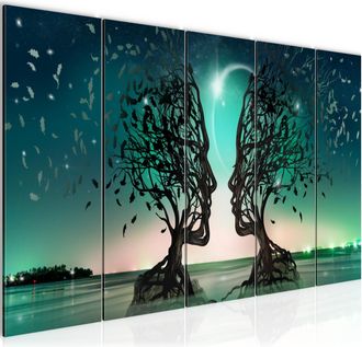 Runa Art Bild Wohnzimmer Schlafzimmer Liebespaar 5 Teilig Abstrakt Baum Türkis Wandbilder auf Vlies Leinwand 044855a