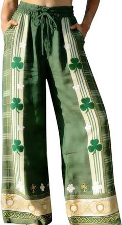 Generic HUIFUAO Pantalon de la Saint-Patrick pour femme - Pantalon tr&egrave;fle amusant - Costume irlandais de la St Paddys Day - Pantalon de tr&egrave;fle irlandais - Gra