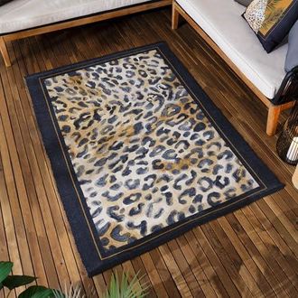 Riva Paoletti Leopardis Leoparden-bedruckter Innen-/Außenteppich - Schwarz/Gold - 120 x 170 cm
