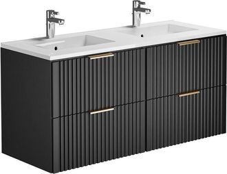 Vente-Unique Vente-Unique - Meuble de salle de bain suspendu stri&eacute; avec vasque &agrave; encastrer - Noir - 120 cm - 2 tiroirs soft close - Mdf &eacute;co-responsable