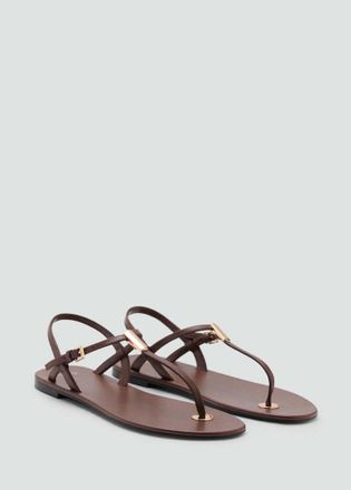 Mango Sandales en cuir d&eacute;tail m&eacute;tallique marron moyen - Femme - 35 - MANGO